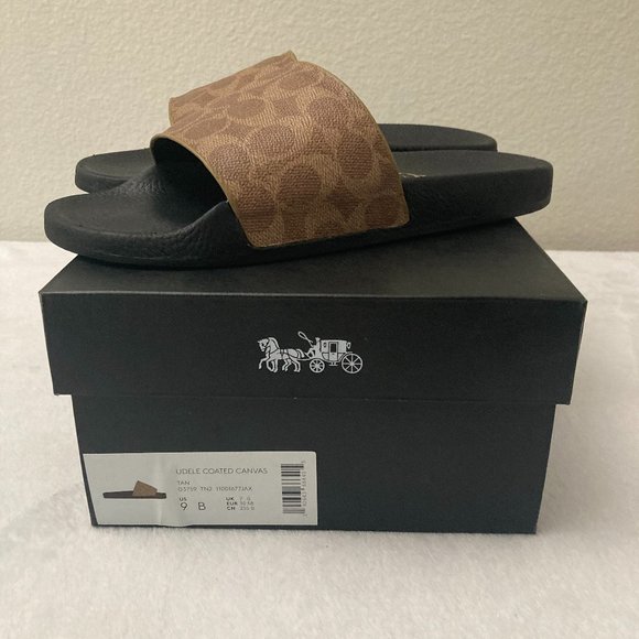 Coach | Shoes | Coach Udele Slide In Signature Tan Coated Canvas Size 9 ...